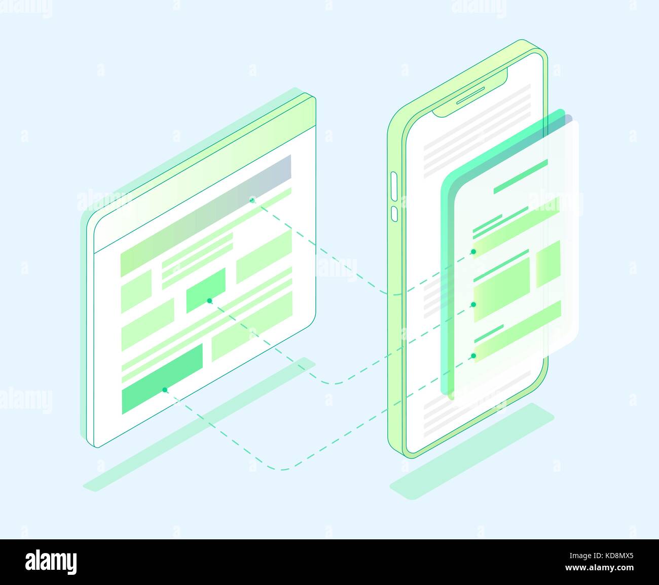 Flat design Isometric Prototype of site page and mobile version. Sketch ...
