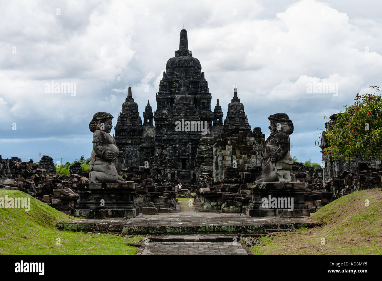 A view of Candi Sewu (Sewu Temple) with twin dvarapala (guards) at the ...