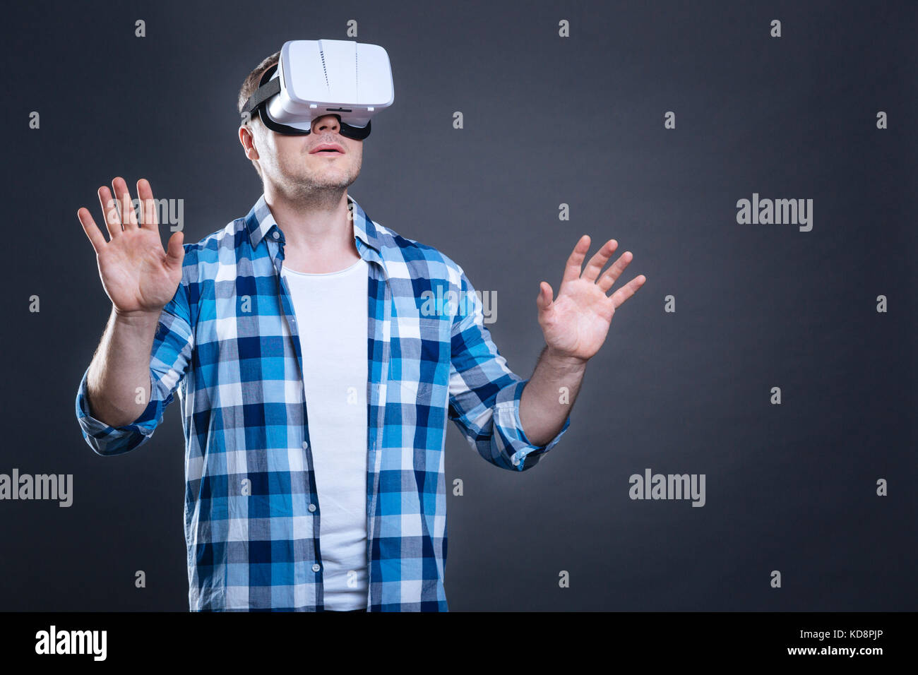 Nice good looking man testing 3d reality glasses Stock Photo - Alamy