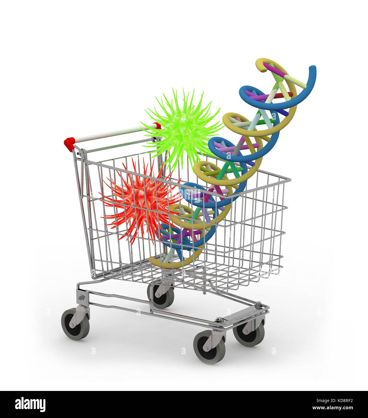 shopping cart with dna molecule and virus inside, 3d illustration Stock ...