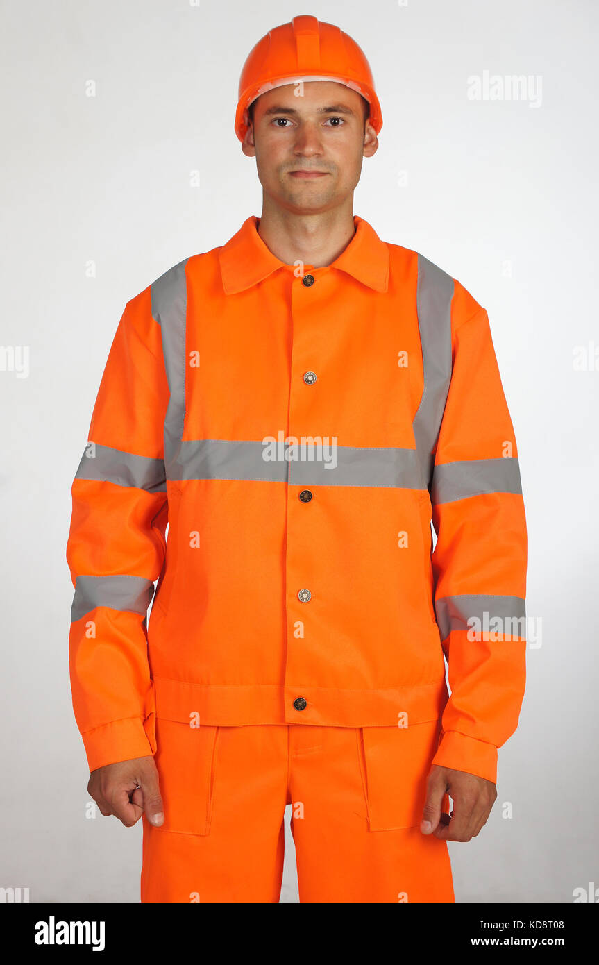 A man in overalls and work wear.Isolated studio portarit Stock Photo ...