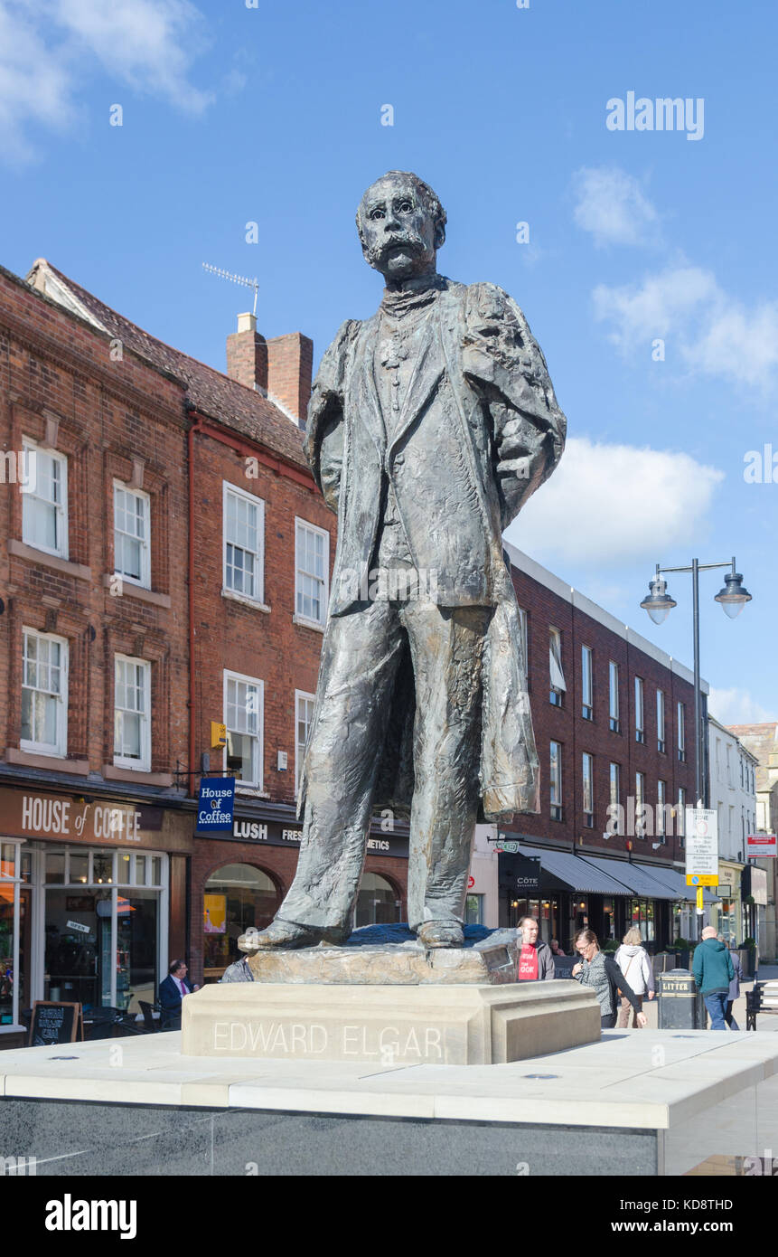 Large bronze statue of composer Edward Elgar in Cathedral Square ...