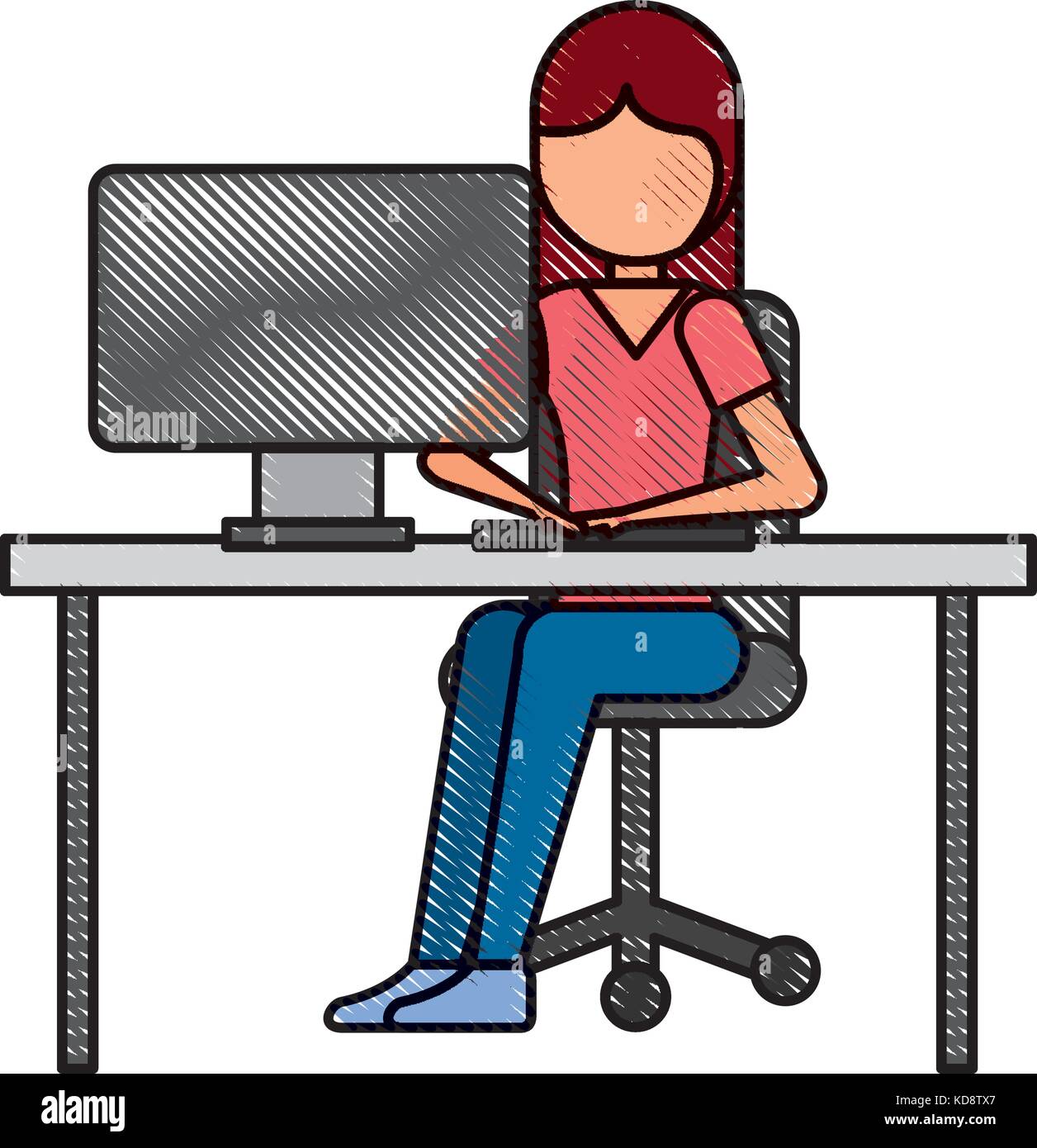 girl sitting working laptop program technology Stock Vector Image & Art ...