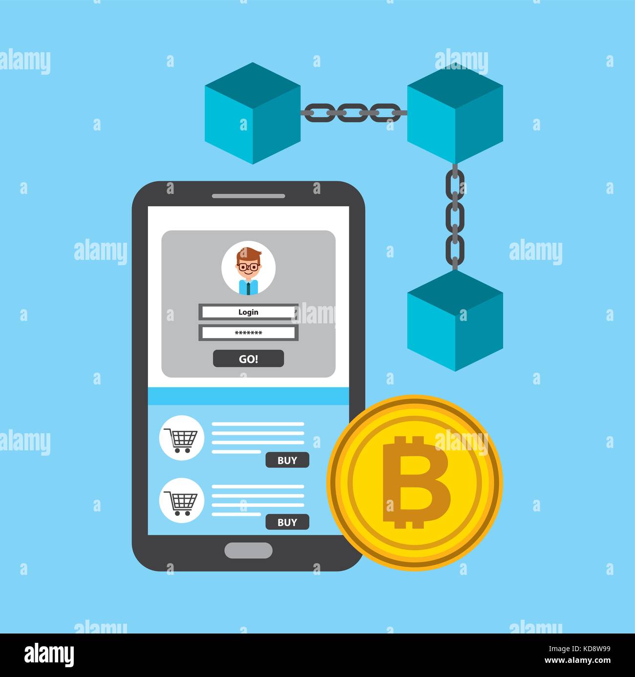 mobile phone blockchain bitcoin access digital Stock Vector Image & Art ...