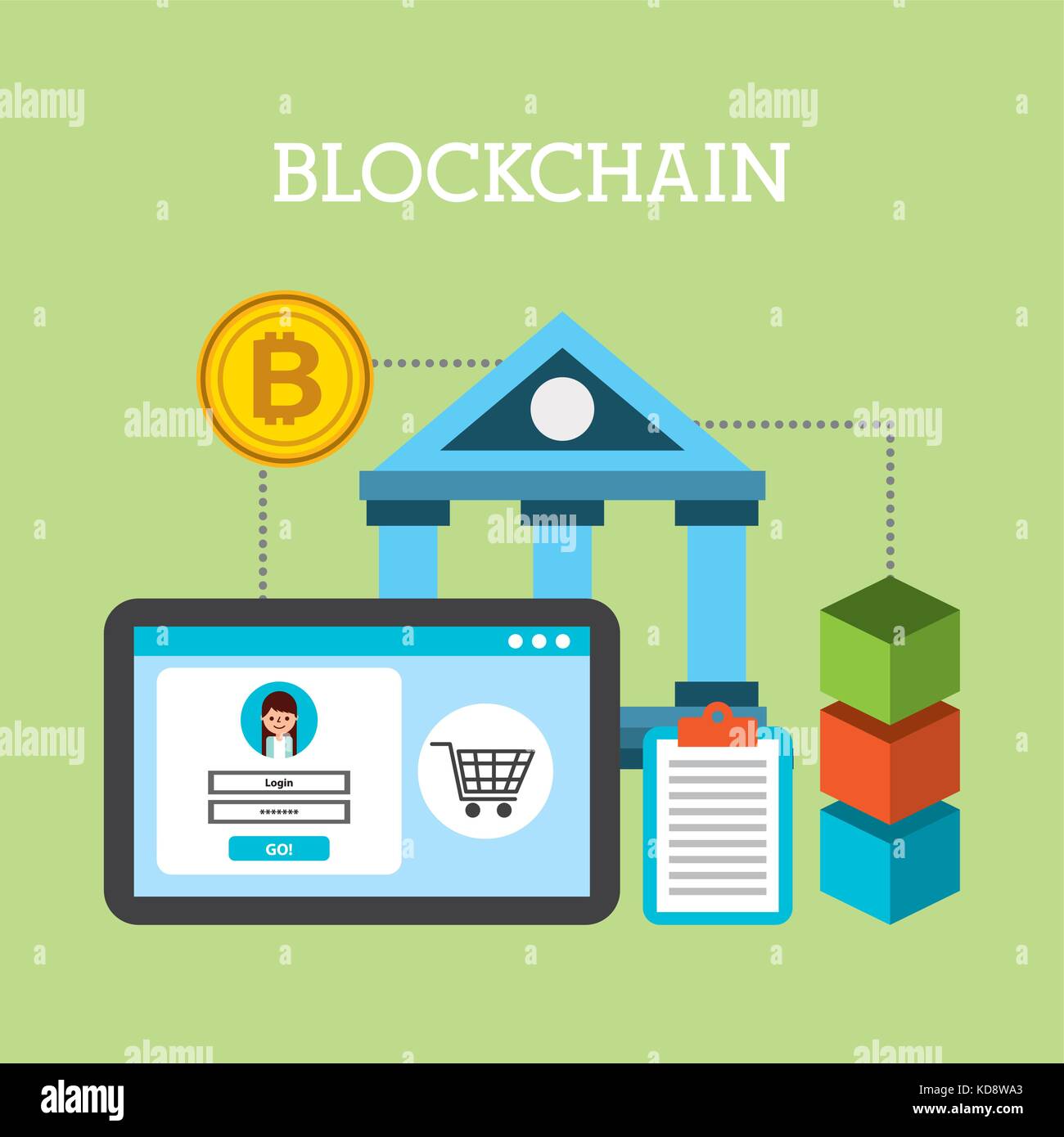 blockchain laptop access secure bitcoin transaction shopping Stock ...