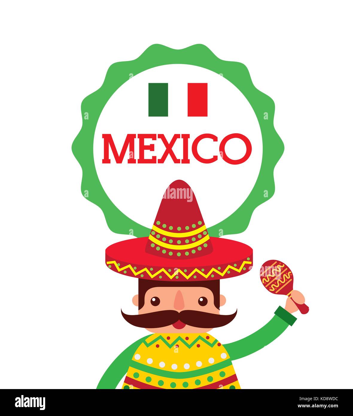 cartoon mexican man in a sombrero and poncho and maraca Stock Vector ...