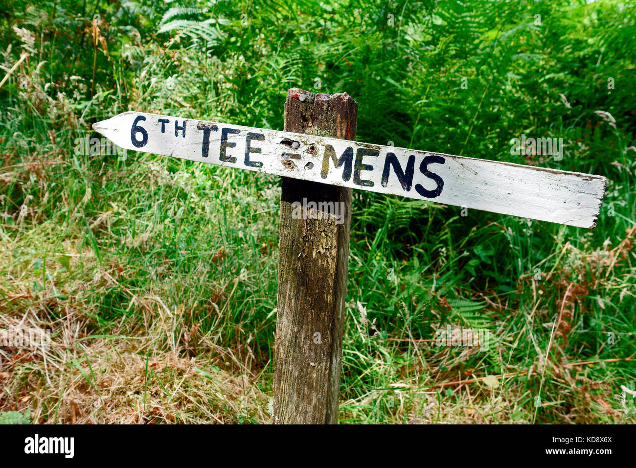 Mens 6th tee sign post on Tobermory Golf course on the Isle of Mull ...
