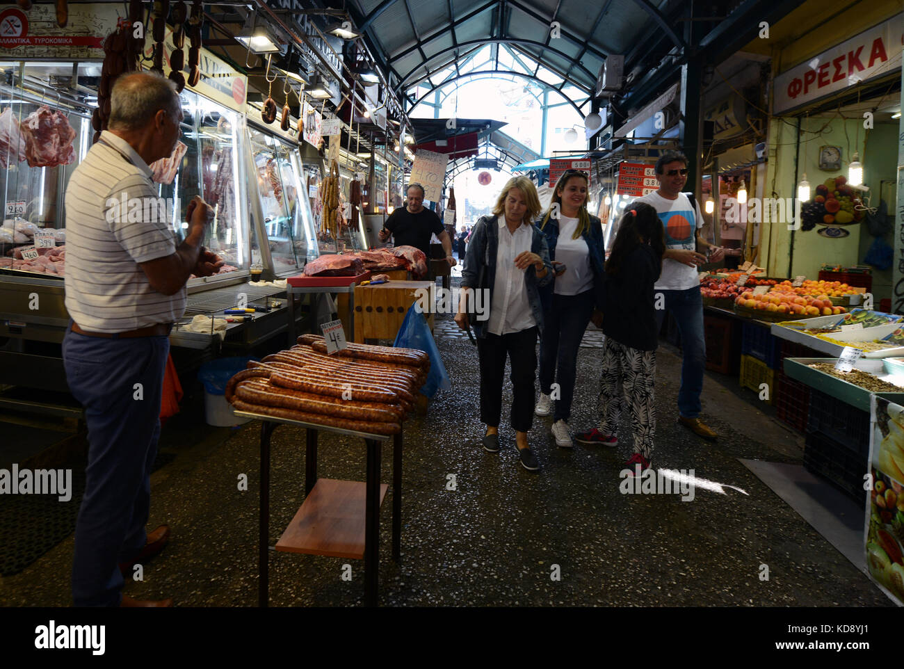 Butcher shops at the vibrant Modiano market in central Thessaloniki ...