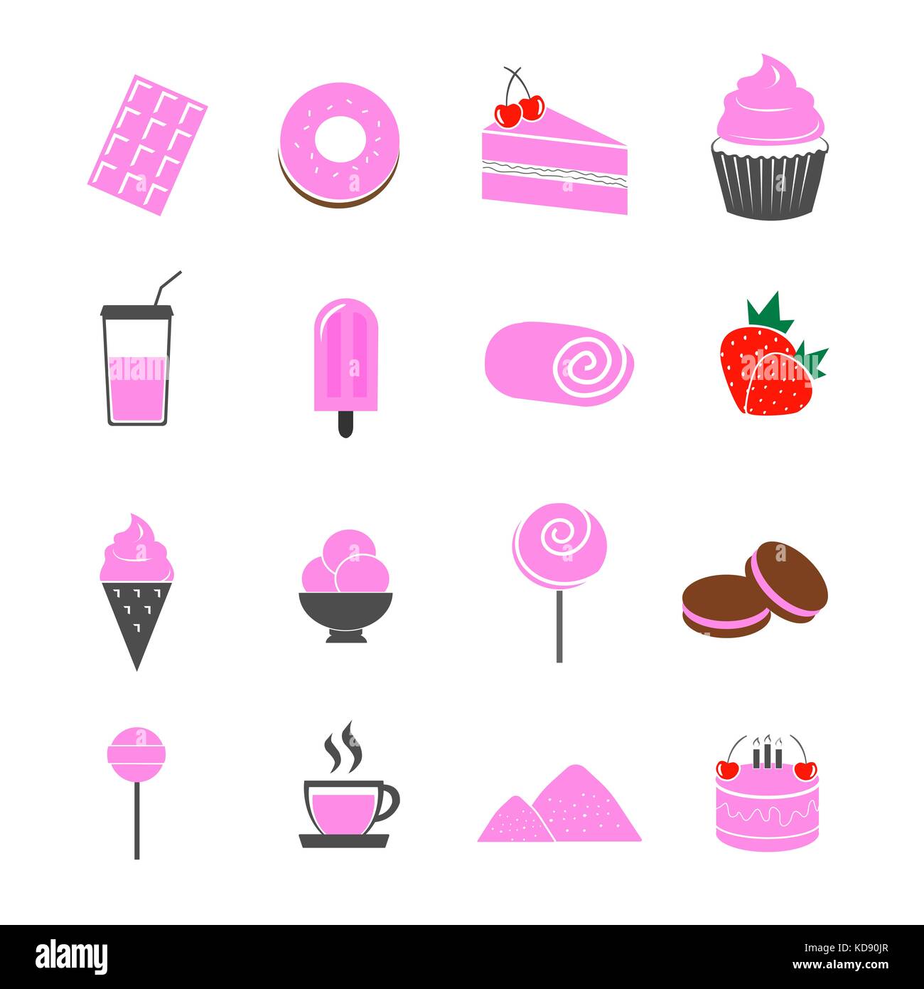 dessert strawberry flavor icons set vector Stock Photo - Alamy