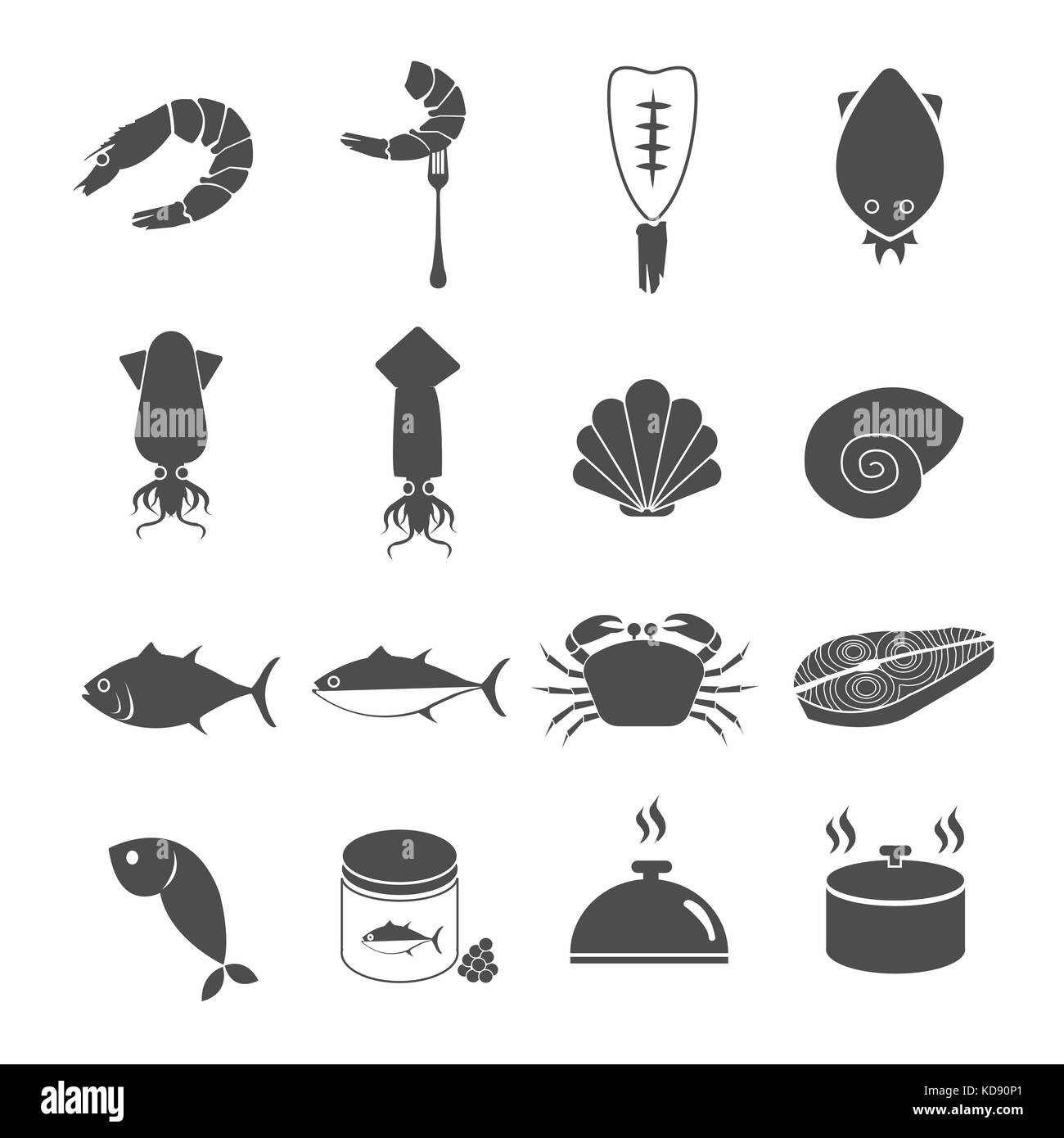 Seafood set white background Black and White Stock Photos & Images - Alamy