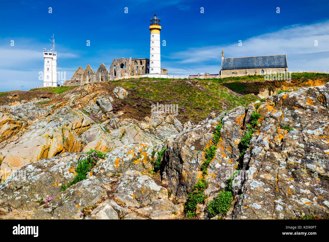 Panorama of lighthouse and ruin of monastery, Pointe de Saint Mathieu ...