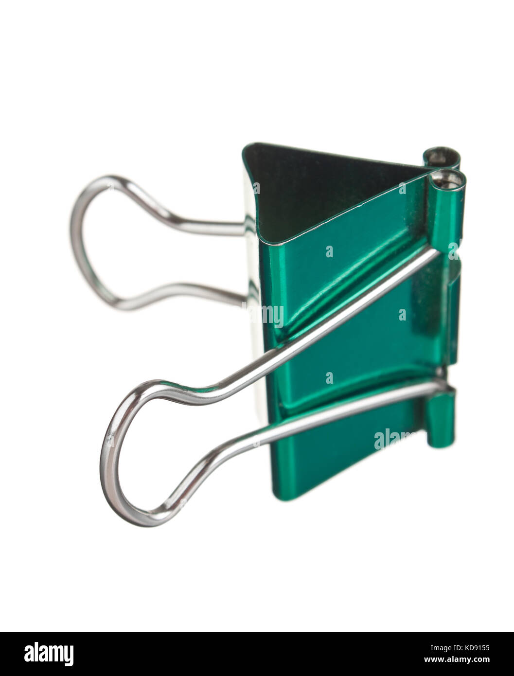 green metal paper clip isolated on white background Stock Photo - Alamy