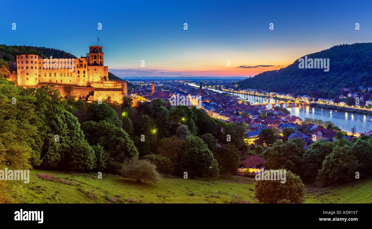 View on Heidelberg in autumn with red foliage including Carl Theodor ...