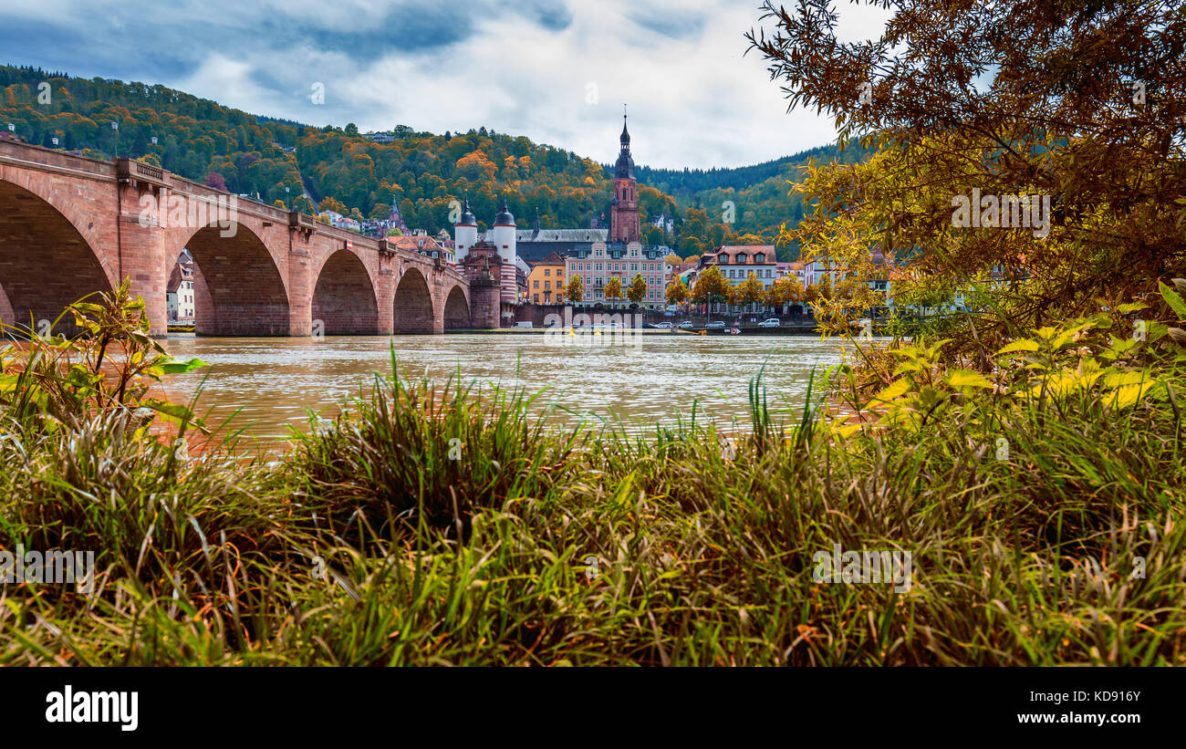 View on Heidelberg in autumn with red foliage including Carl Theodor ...