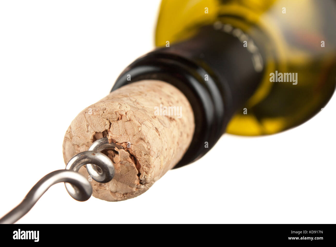 pulling corkscrew cork from the bottle isolated on a white background ...