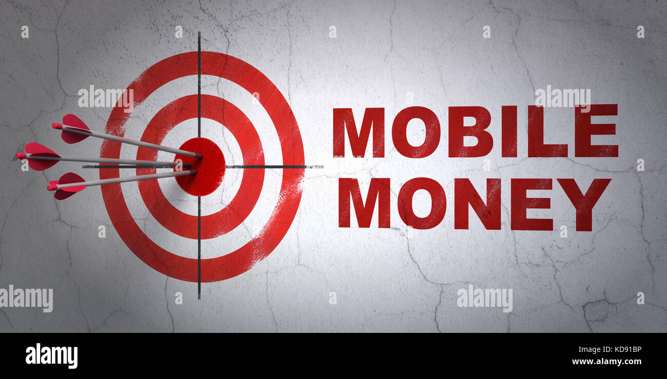 Banking concept: target and Mobile Money on wall background Stock Photo ...