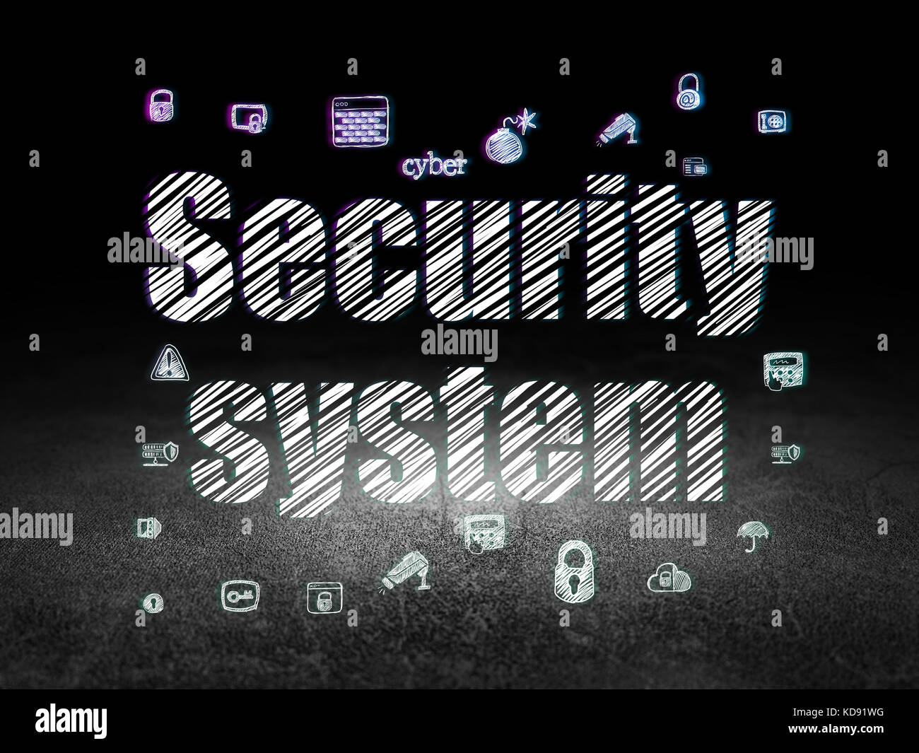 Protection concept: Security System in grunge dark room Stock Photo - Alamy