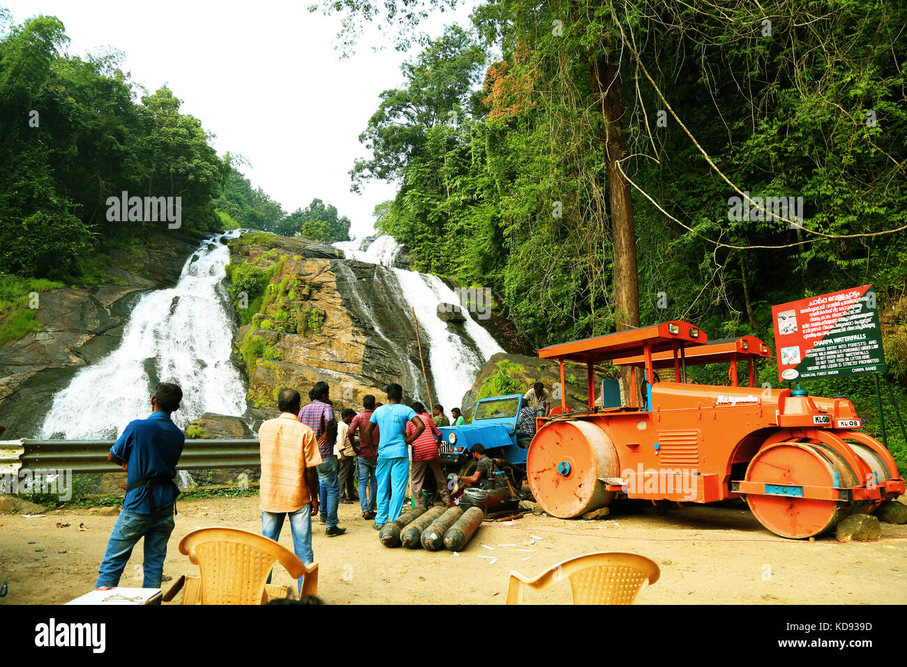 Film Crew On Location Movie Shooting near Waterfall on mountain Stock ...