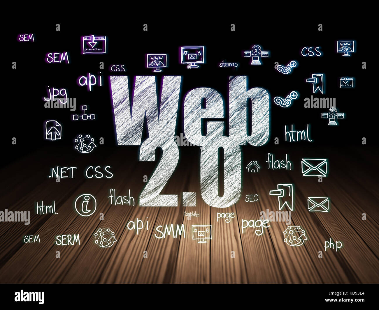 Web development concept: Web 2.0 in grunge dark room Stock Photo - Alamy