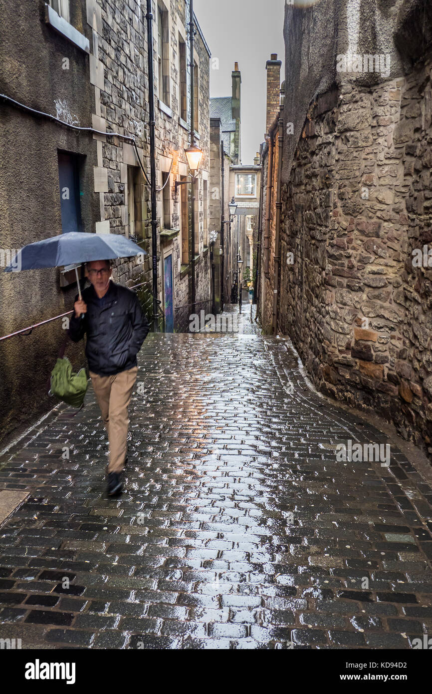 Wet and Rainy Day Anchor Close,High Street Edinburgh, Scotland Stock ...
