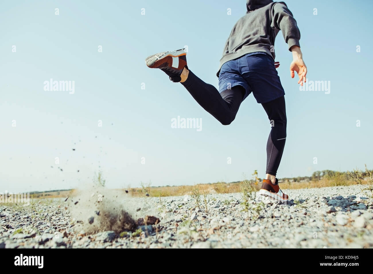 Running sport. Man runner sprinting outdoor in scenic nature. Fit ...
