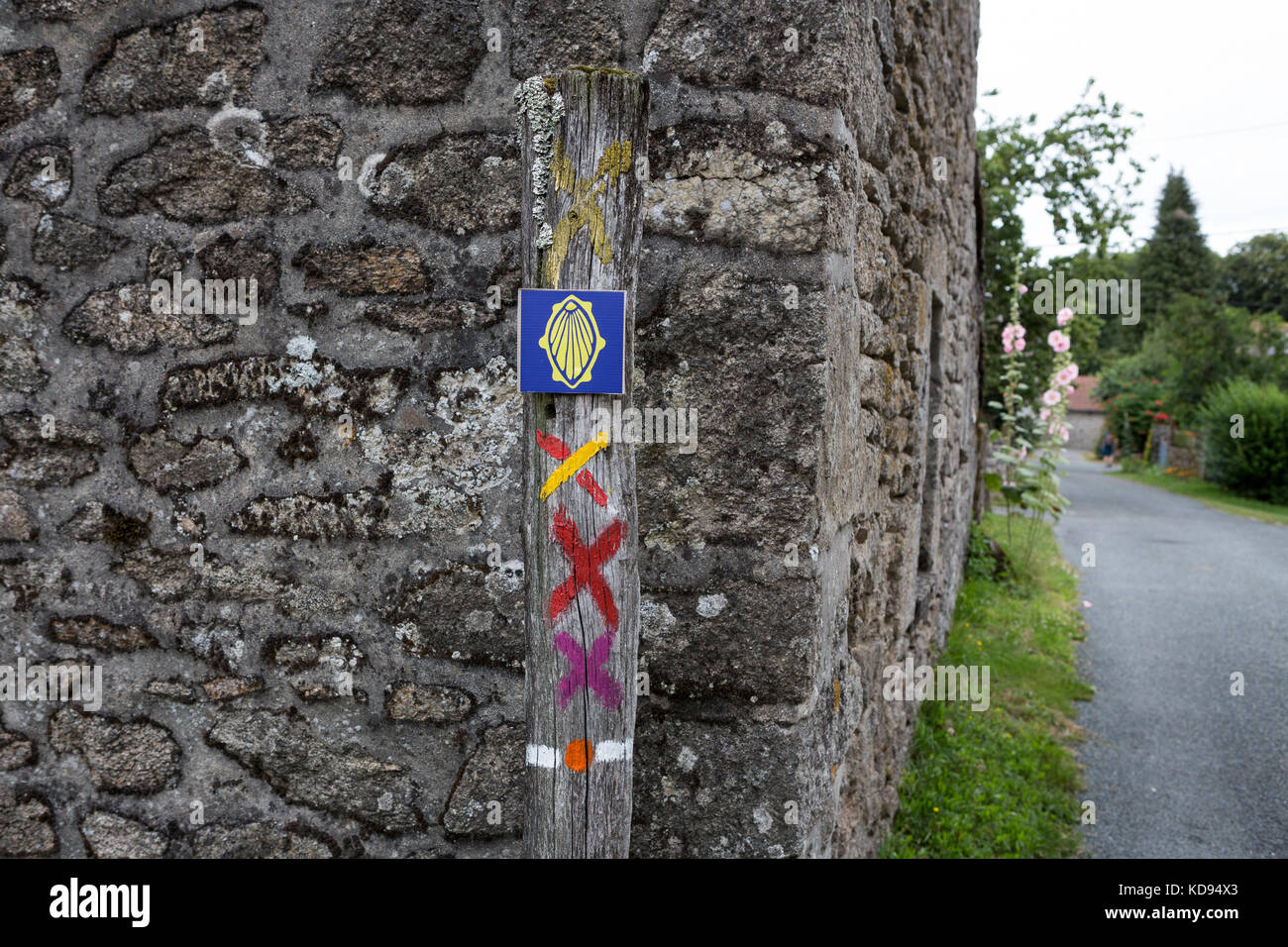 SAINT GOUSSAUD, FRANCE - JUNE 23, 2017: The scallop shell of the Camino ...