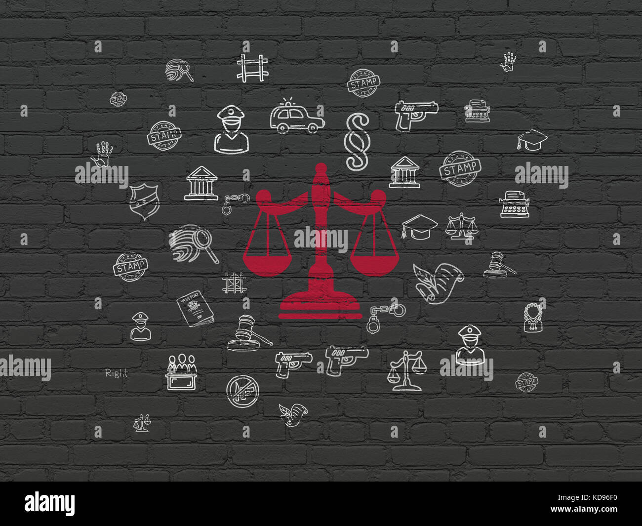 Law concept: Scales on wall background Stock Photo - Alamy