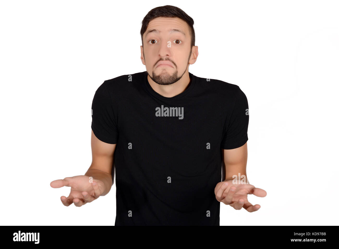Portrait of a young man who do not understand what is happening ...