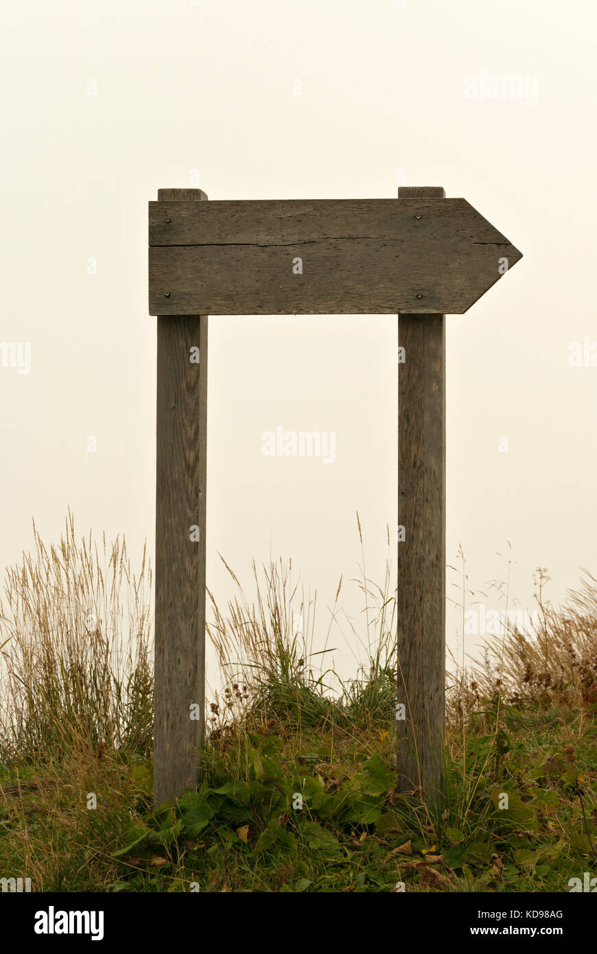 wooden signpost (without an inscription) standing in a fog Stock Photo ...