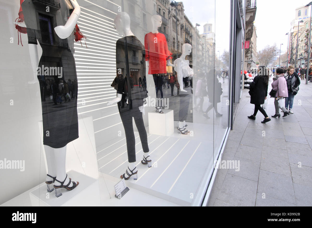 Shop window of clothing store, Barcelona. Catalonia, Spain Stock Photo ...