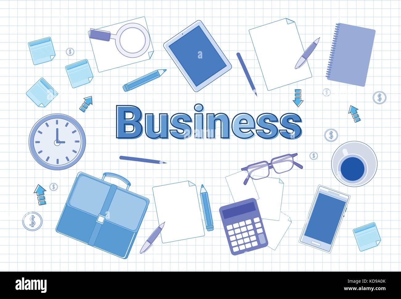 Business Office Stuff Set On Squared Notebook Paper Background ...