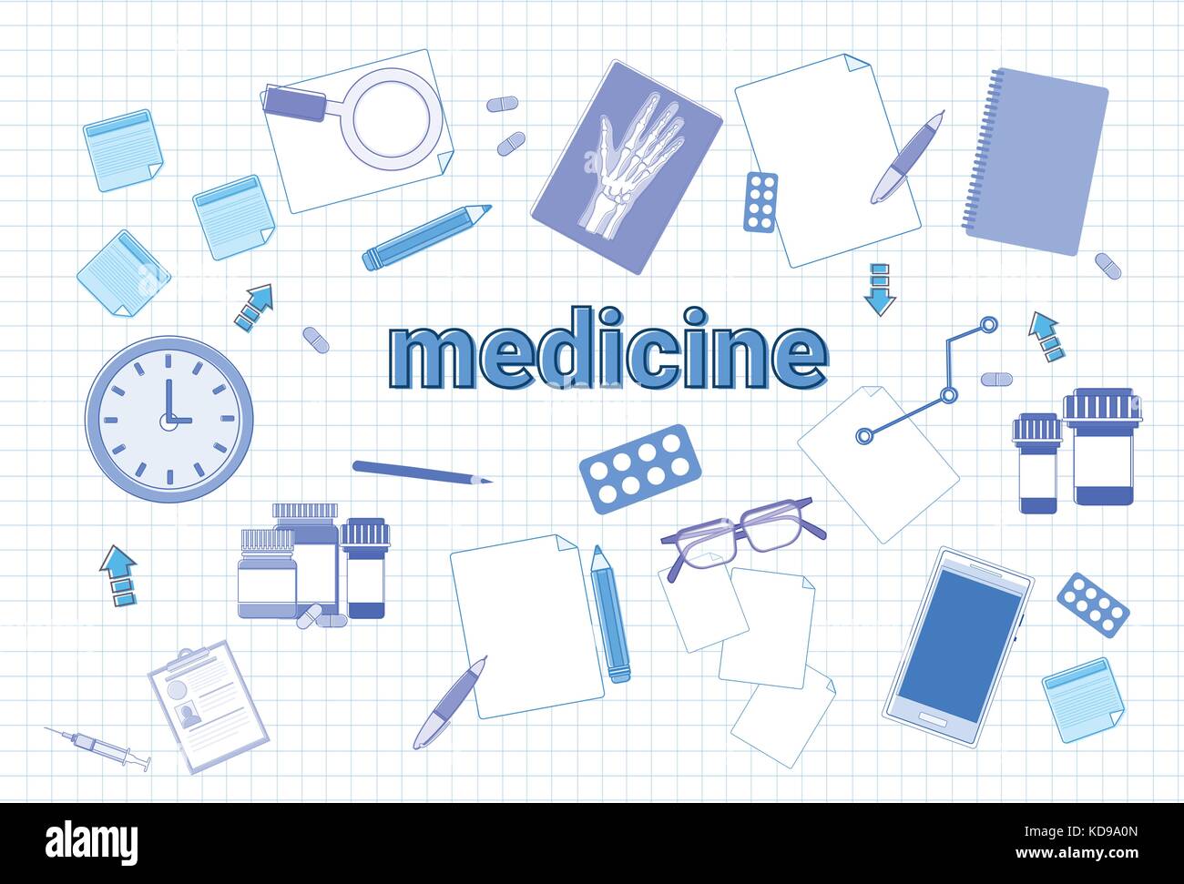 Medicine Stuff On Squared Notebook Paper Background Therapy Equipment ...