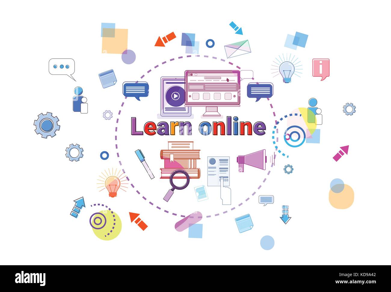 Learn Online Banner Internet Education Elearning Concept Stock Vector ...