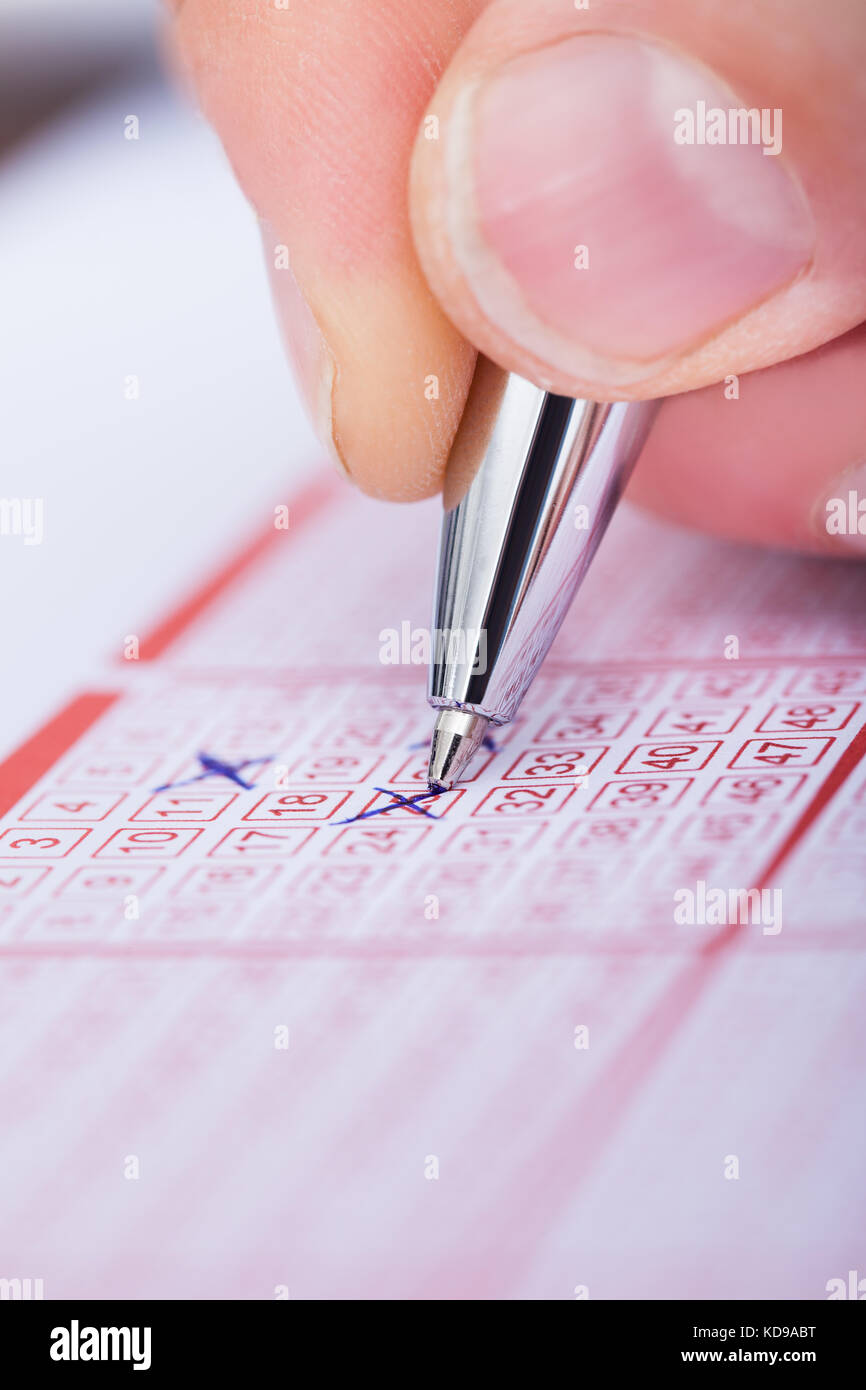 Close-up Of A Person Marking Number On Lottery Ticket With Pen Stock ...