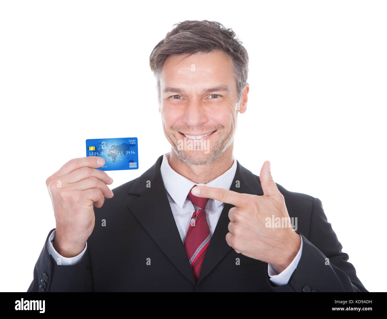 Close-up Of A Smiling Mature Businessman Holding Credit Card Stock ...