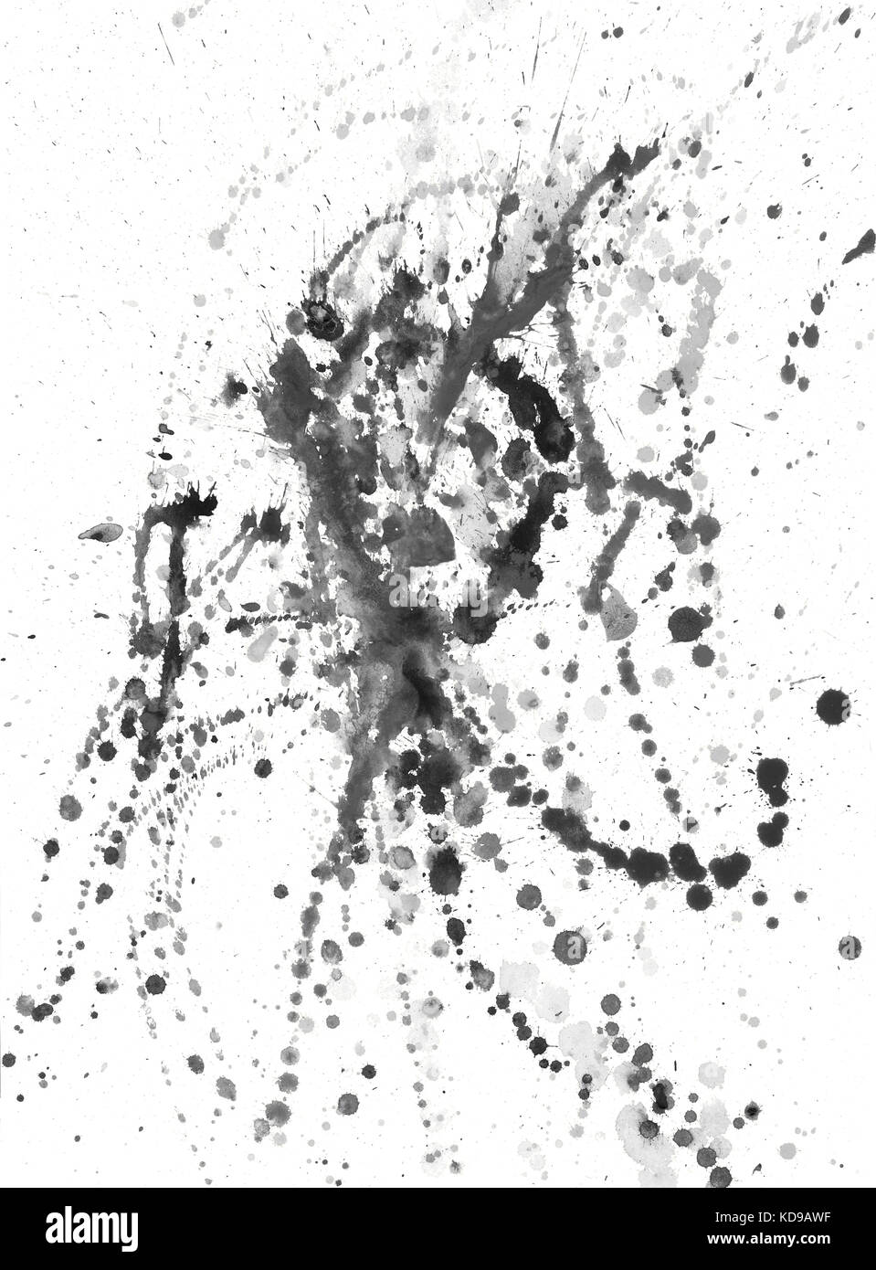 Splatters, splinter, blotches, blots and blobs of paint on white paper ...