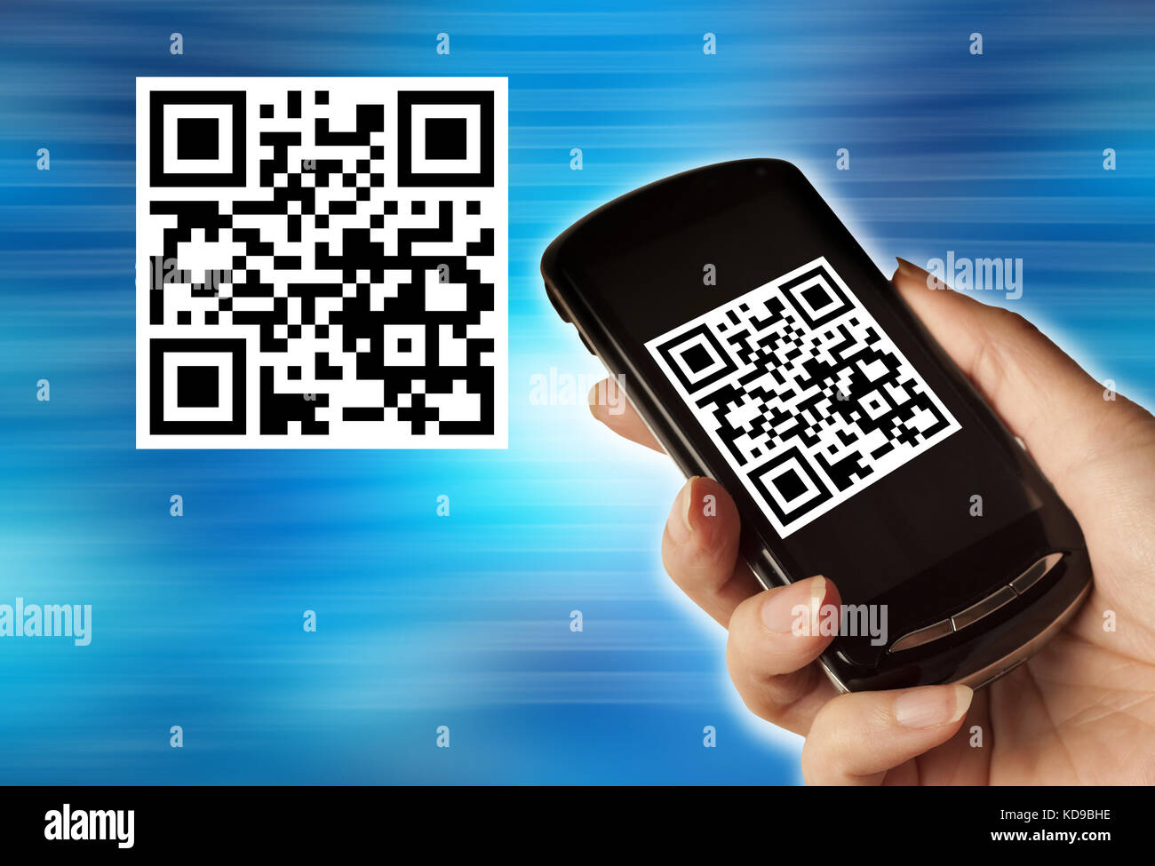 hand with cellphone and QR code showing on the screen Stock Photo - Alamy