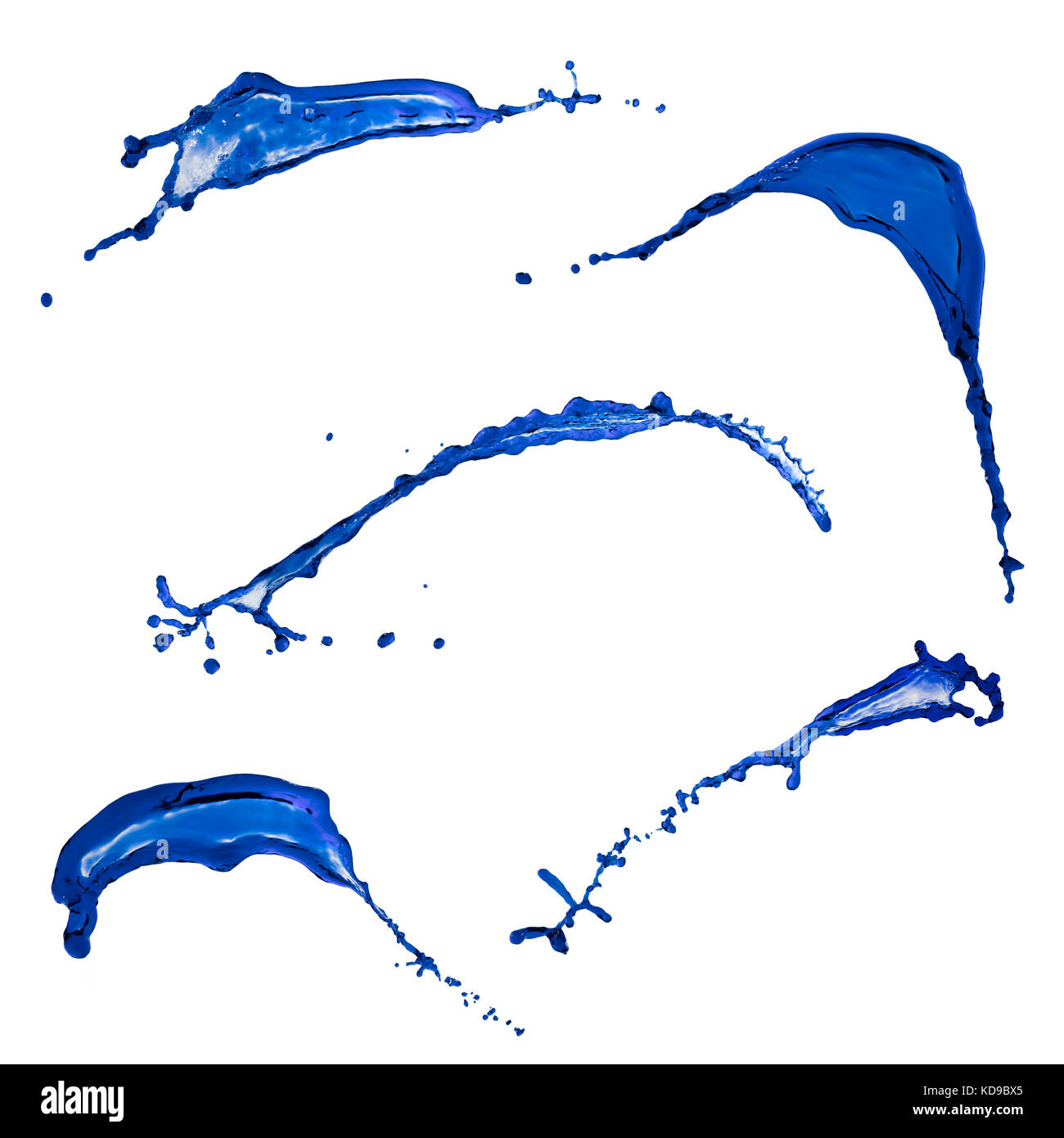 Beautiful collection of splashes blue color isolated over white ...