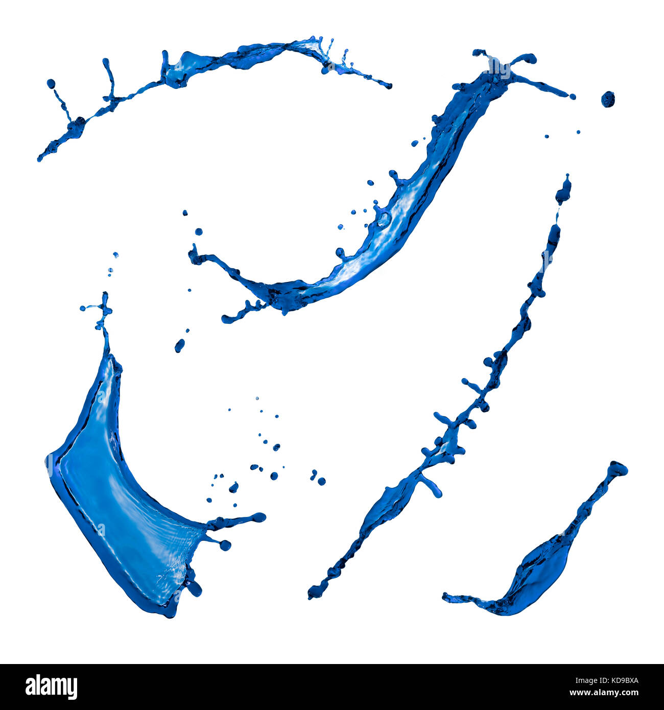 Beautiful collection of splashes blue color isolated over white ...