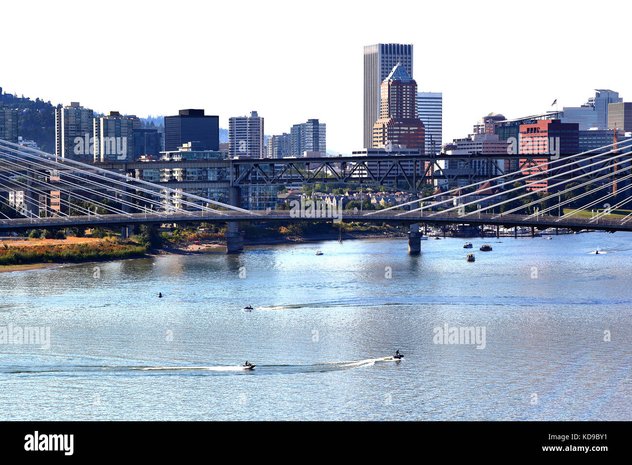 Portland city of bridges, skyline on a white background Stock Photo - Alamy