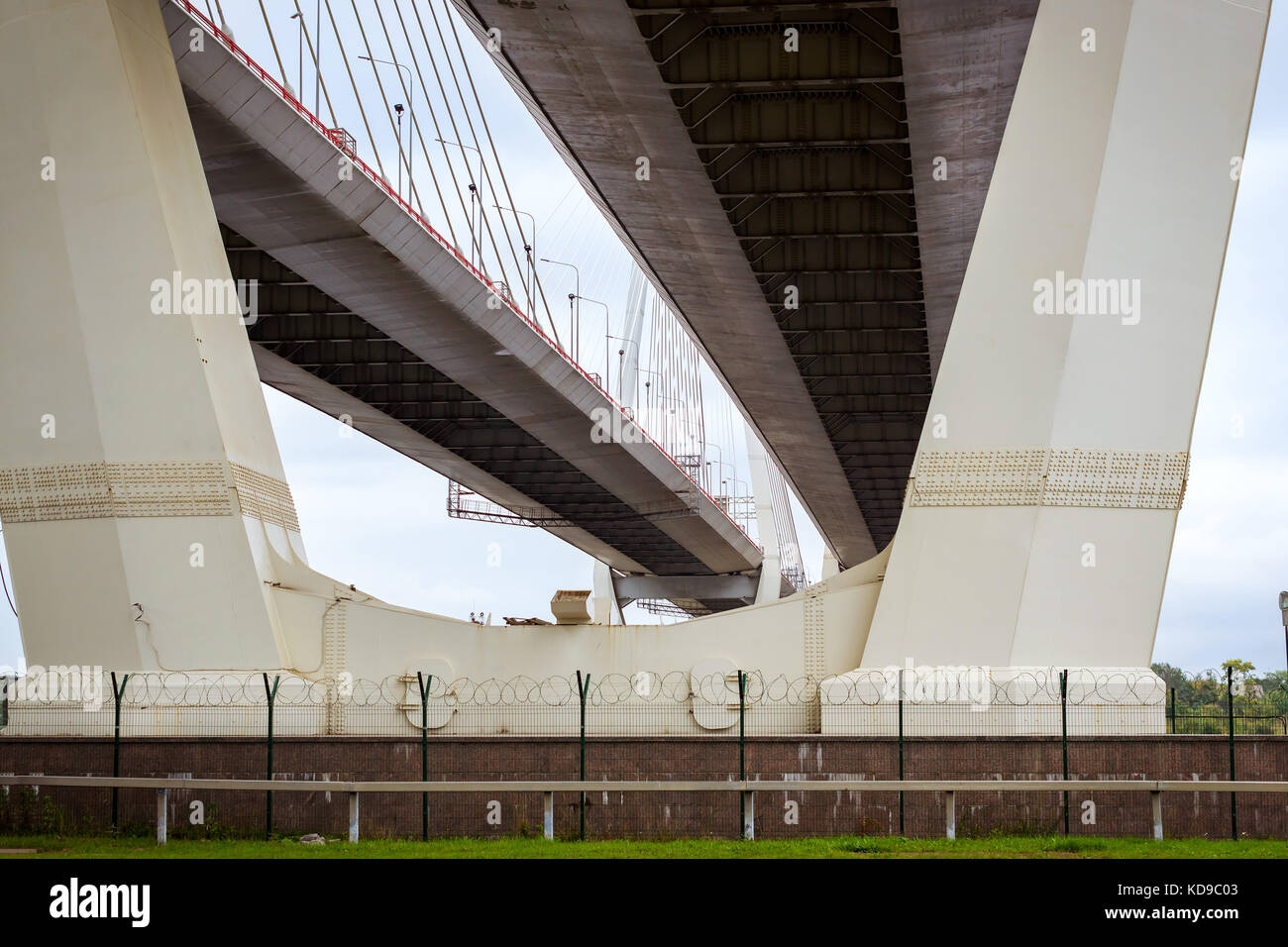 Big Obukhovsky bridge. Cable-stayed fixed bridge across Neva river in ...