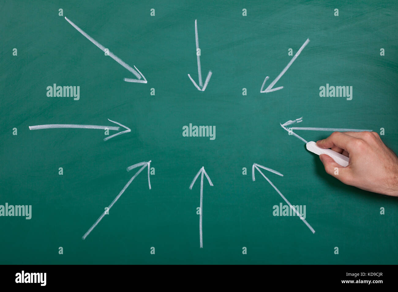 Hand Drawn Arrows Gathering Together On Chalkboard Stock Photo - Alamy