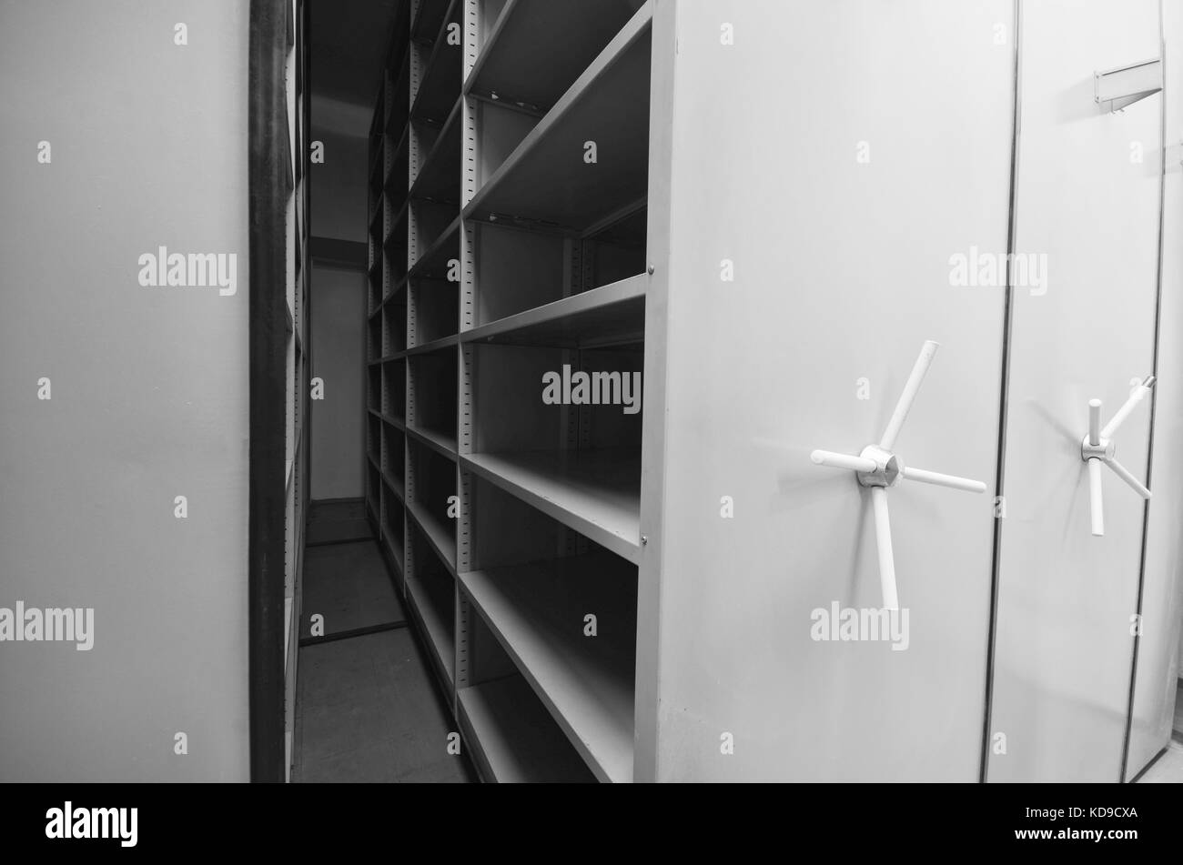 Empty archive storage units, archive rolling storage system Stock Photo ...