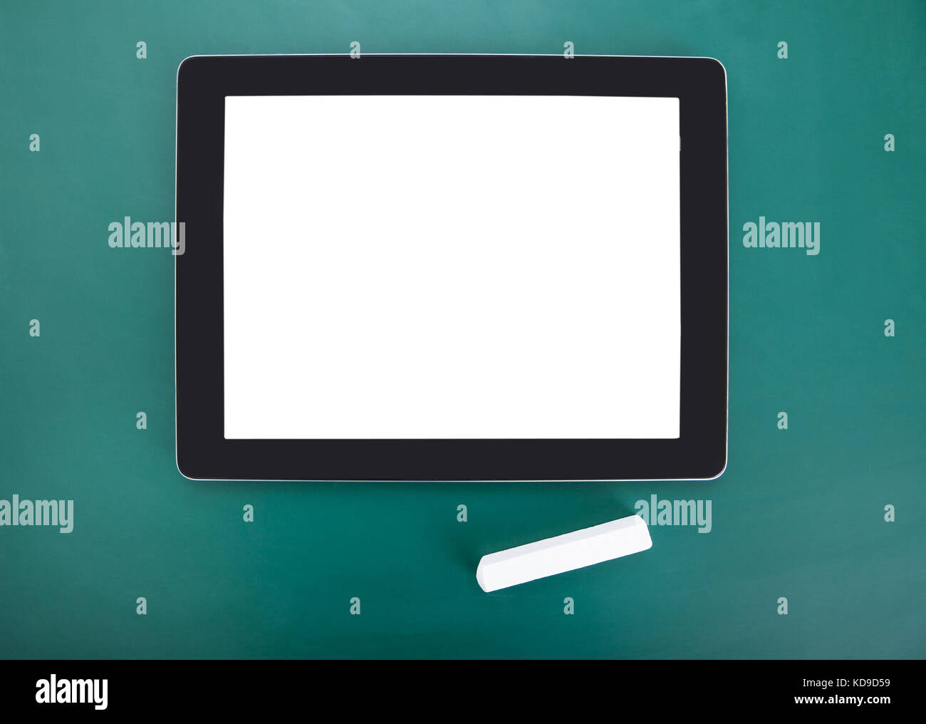 High Angle View Of Digital Tablet On Chalkboard Stock Photo - Alamy