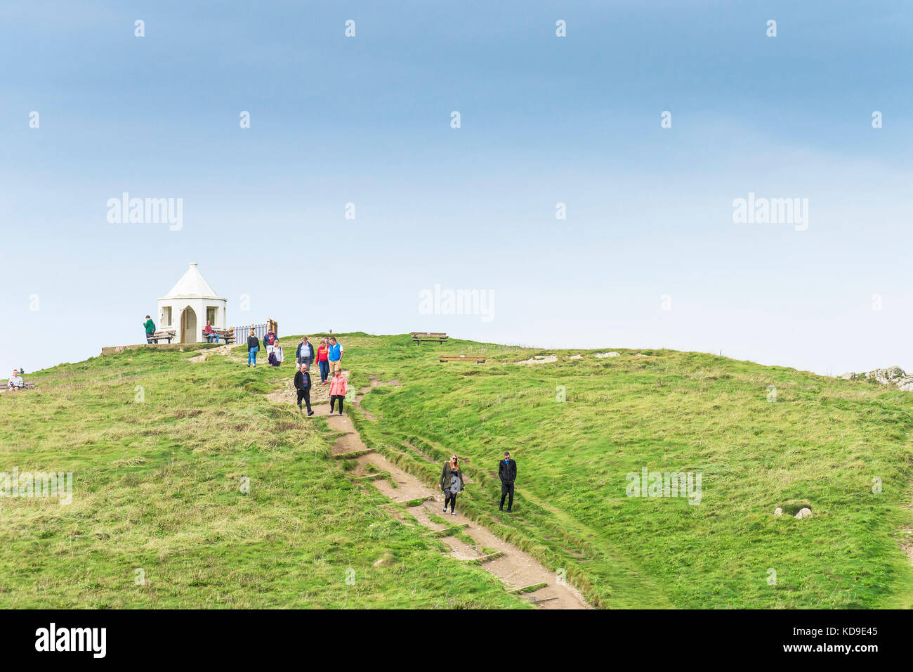 People walking down a path on Towan Head - holidaymakers walking down ...