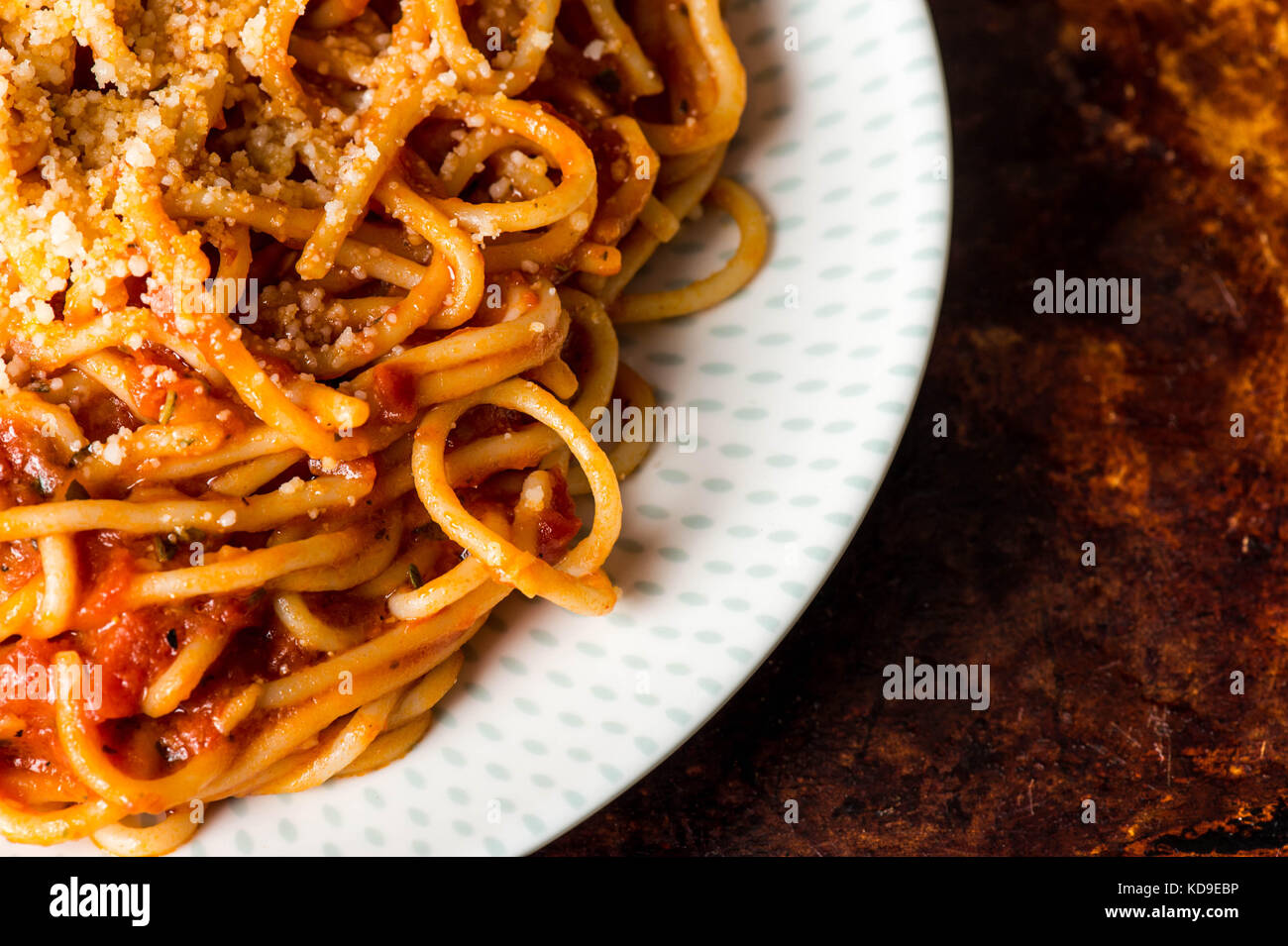 Plate of Spaghetti Pasta In Tomato Sauce With Grated Parmeson Cheese on ...