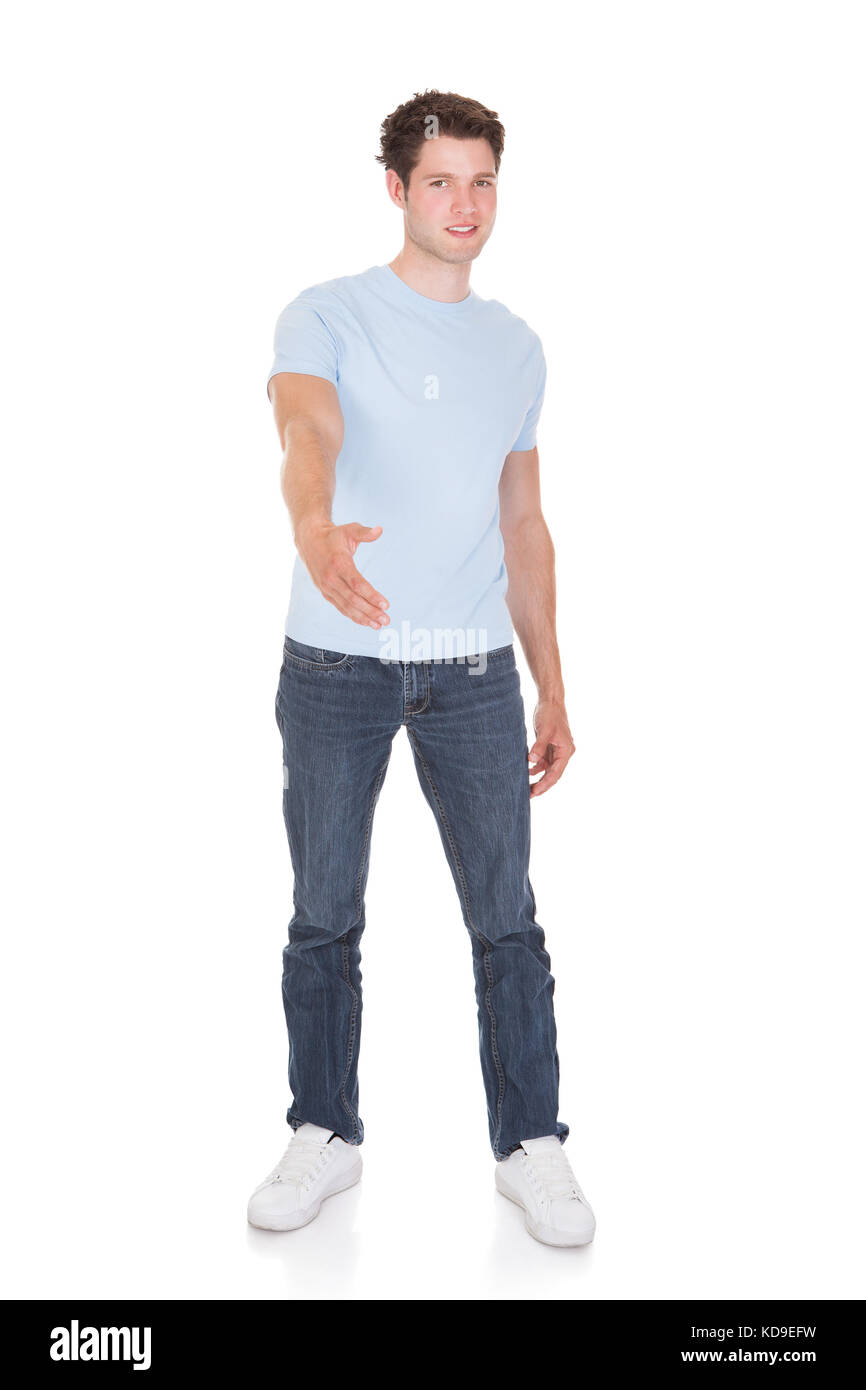 Smiling man white background handshake hi-res stock photography and images - Alamy