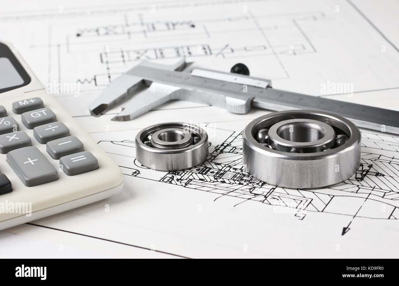 mechanical scheme and calipers with bearing Stock Photo - Alamy