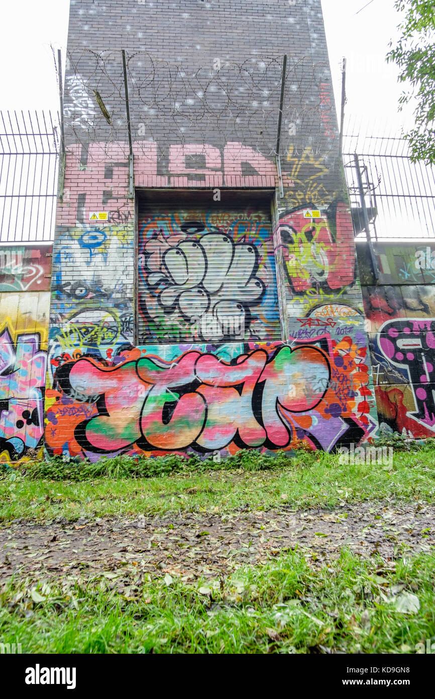 A multi painted graffiti wall Stock Photo - Alamy