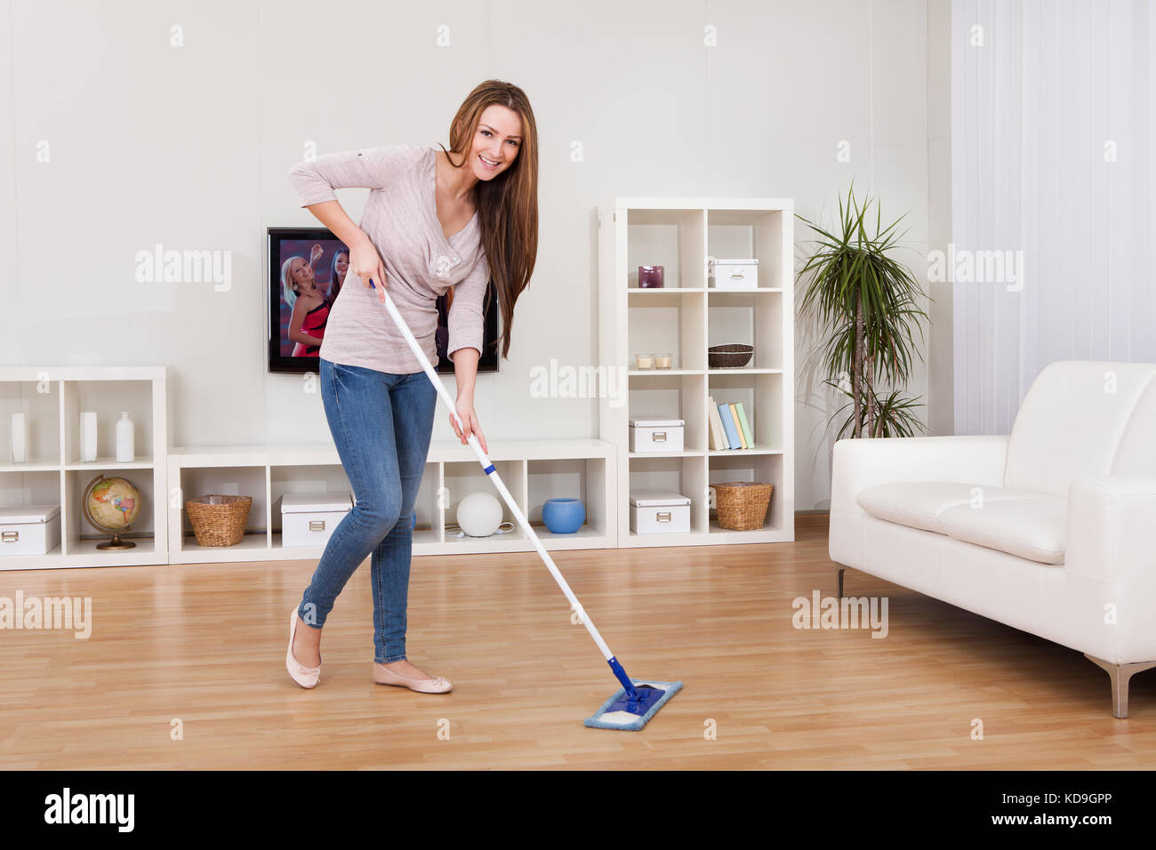 Woman washing floor mop work hi-res stock photography and images - Alamy